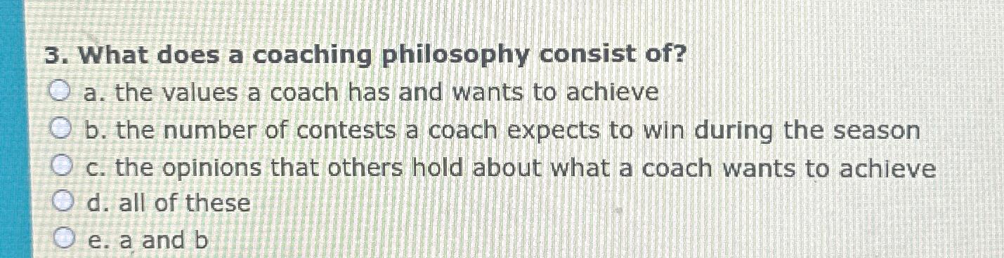 Solved What does a coaching philosophy consist of?a. ﻿the | Chegg.com
