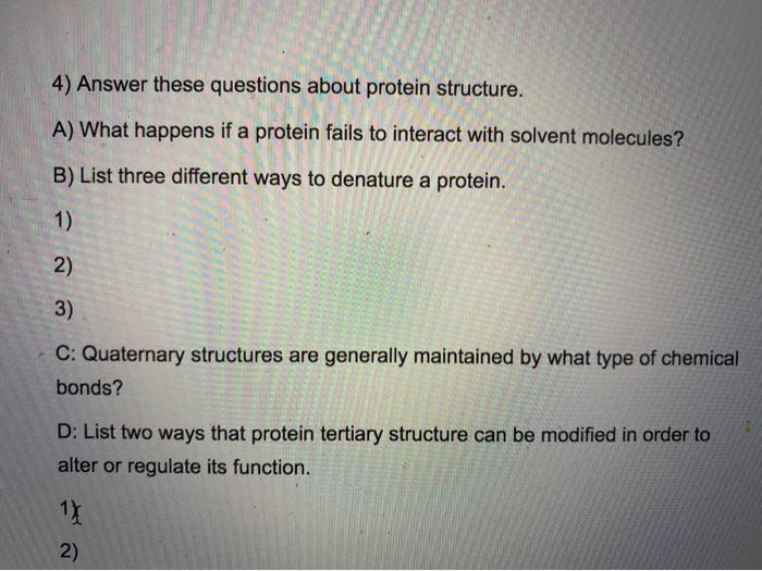 Solved 4) Answer these questions about protein structure. A) | Chegg.com