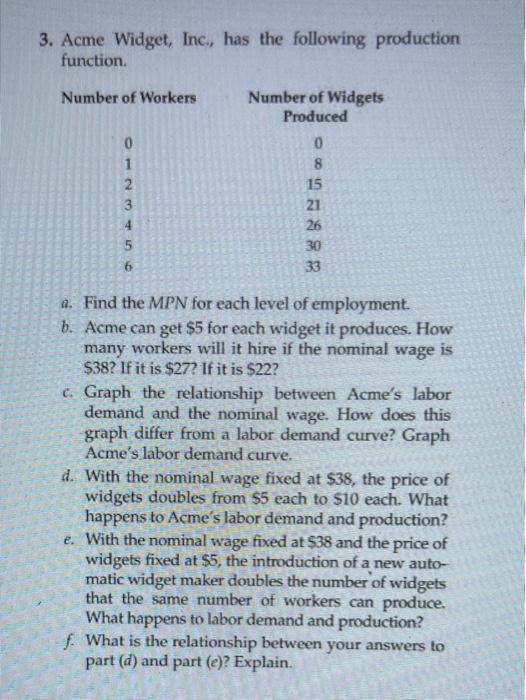 Solved 3. Acme Widget, Inc., has the following production | Chegg.com