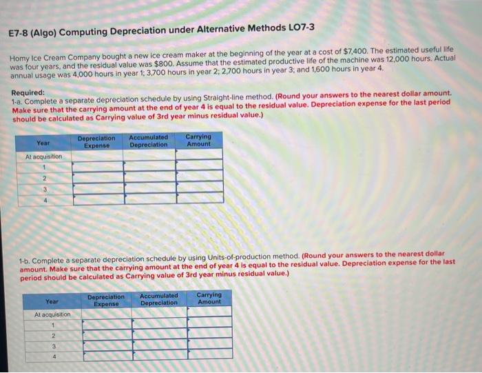 Solved E7-8 (Algo) Computing Depreciation under Alternative | Chegg.com