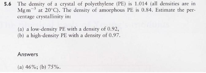 Solved The density of a crystal of polyethylene (PE) is | Chegg.com