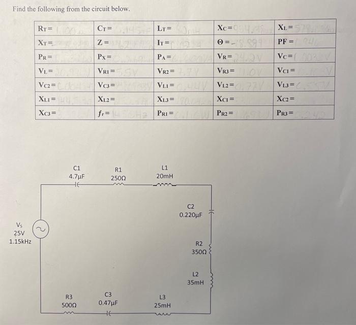 Solved Find the following from the circuit below. | Chegg.com