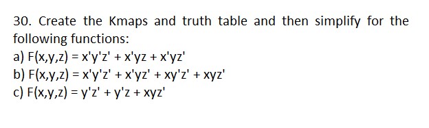 Create the Kmaps and truth table and then simplify | Chegg.com