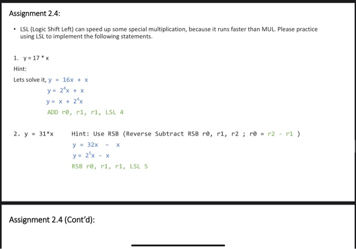 Solved Assignment 2.4: • LSL (Logic Shift Left) can speed up | Chegg.com