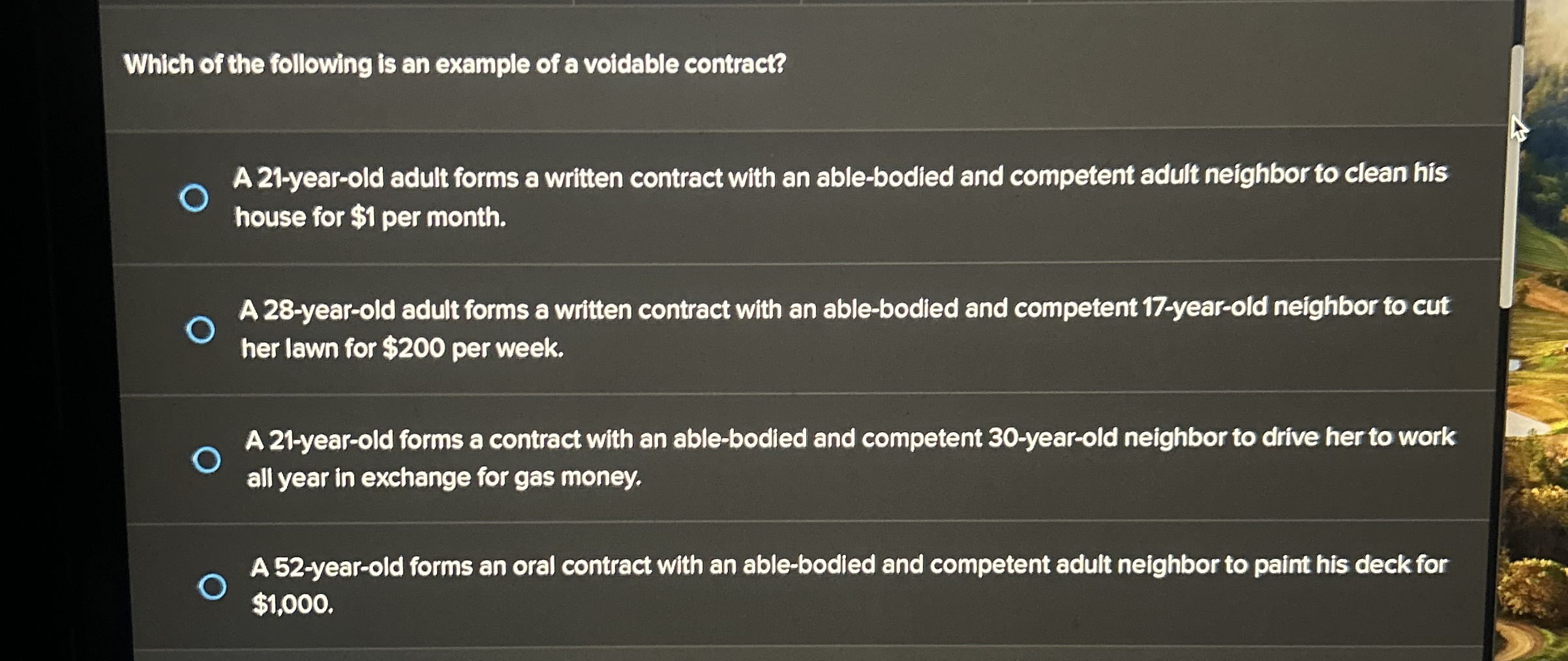 Solved Which of the following is an example of a voidable | Chegg.com