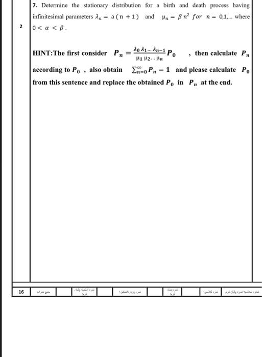 Solved 7. Determine the stationary distribution for a birth | Chegg.com