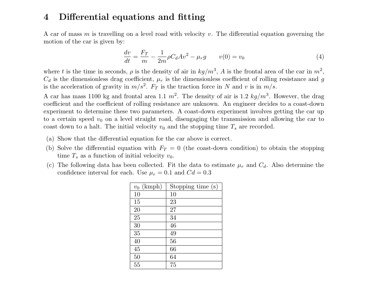 4 ﻿Differential equations and fittingA car of mass m | Chegg.com