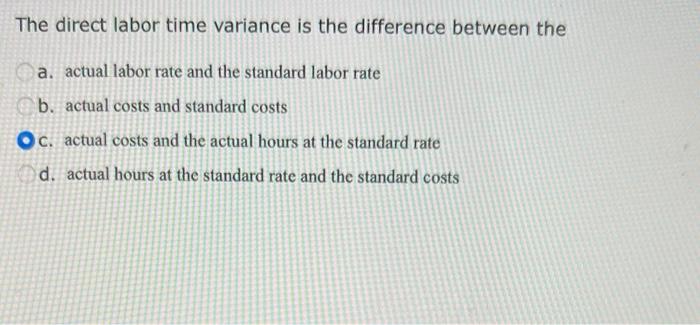 Solved The direct labor time variance is the difference | Chegg.com