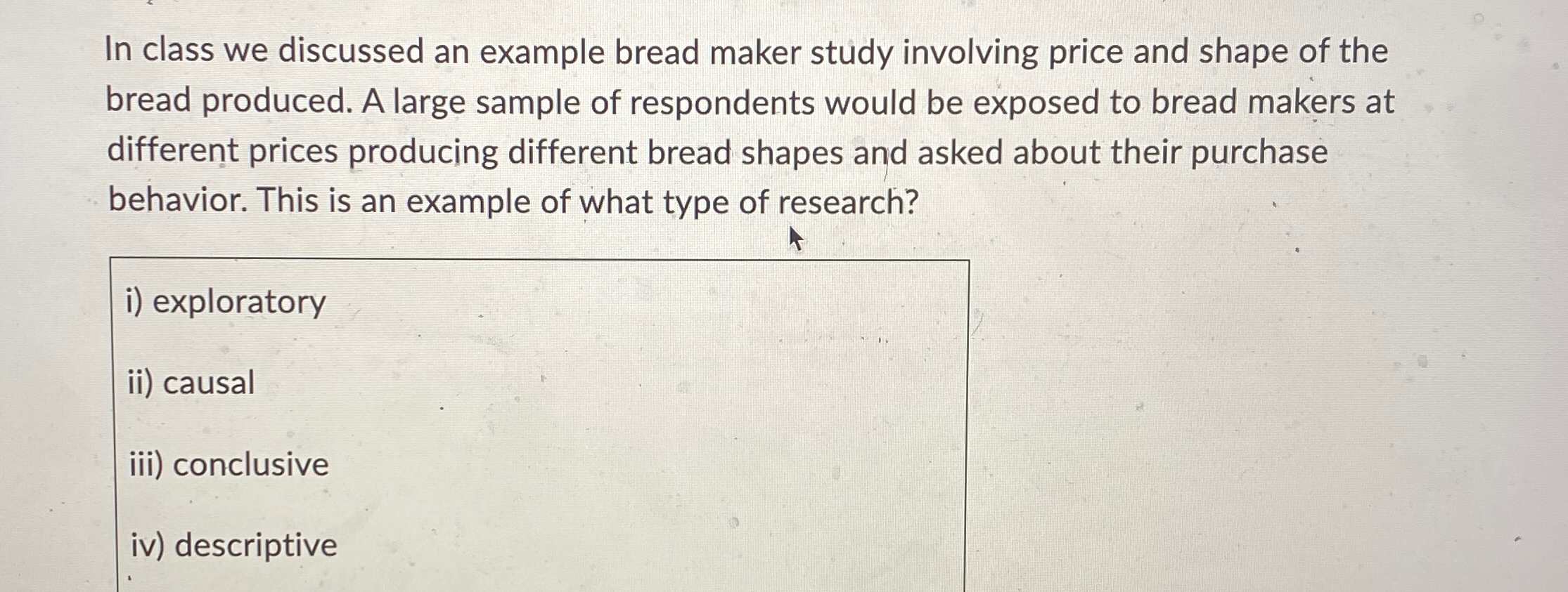 Solved In class we discussed an example bread maker study | Chegg.com