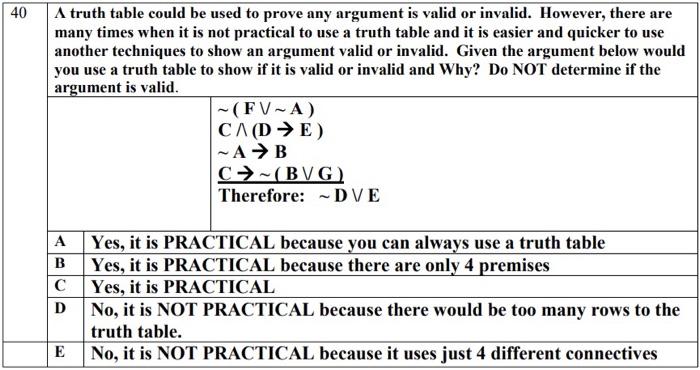 Solved 40 A truth table could be used to prove any argument | Chegg.com