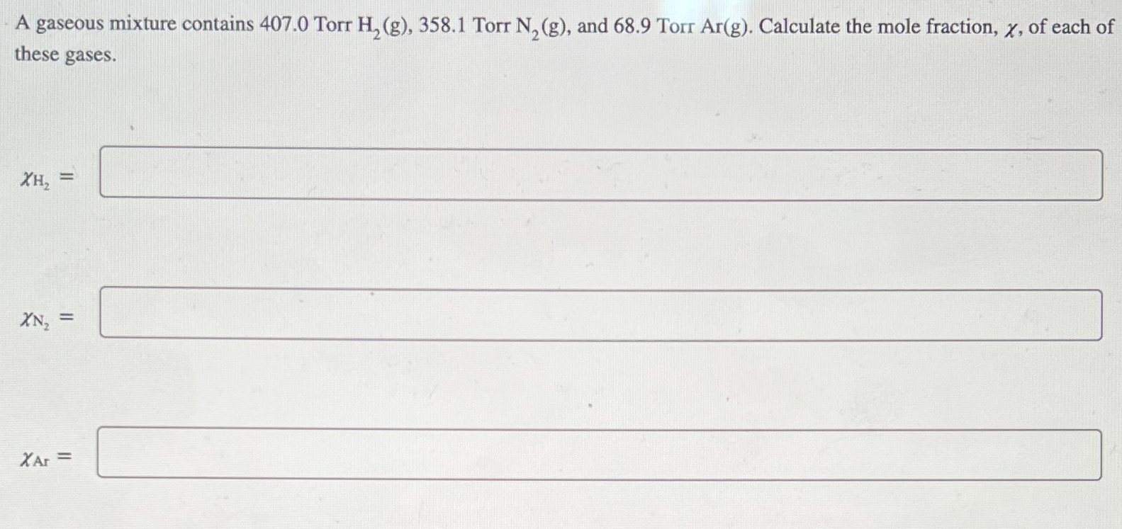 Solved A gaseous mixture contains 407.0 ﻿Torr H2(g), 358.1 | Chegg.com
