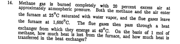 Solved 14. Methane gas is burned completely with 20 percent | Chegg.com