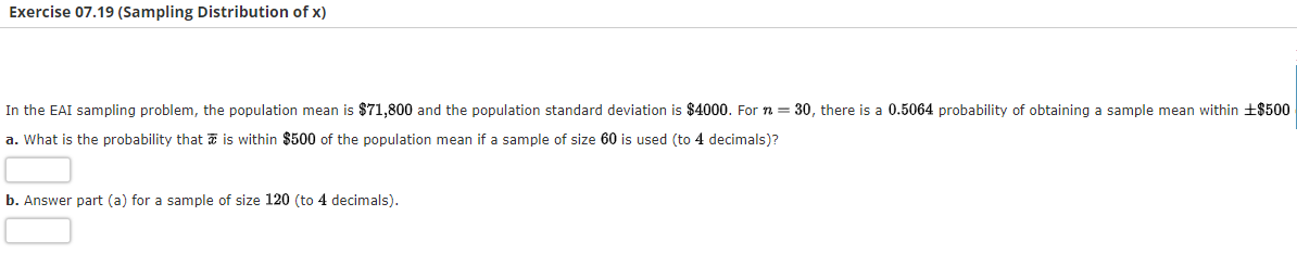 Solved Exercise 07.19 (Sampling Distribution of x)In the EAI | Chegg.com
