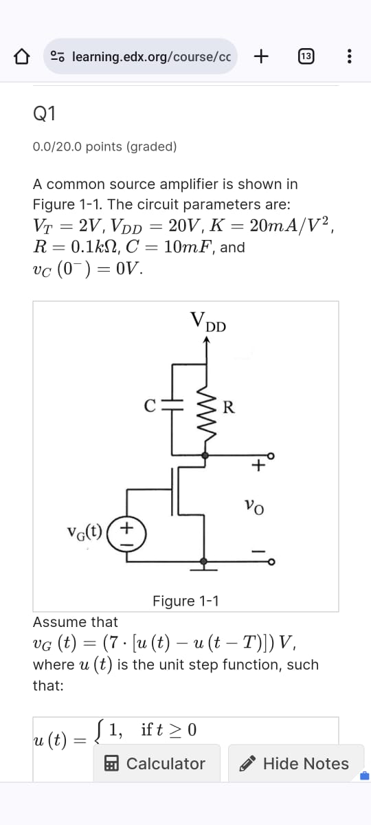 Solved A common source amplifier is shown in Figure 1-1. | Chegg.com
