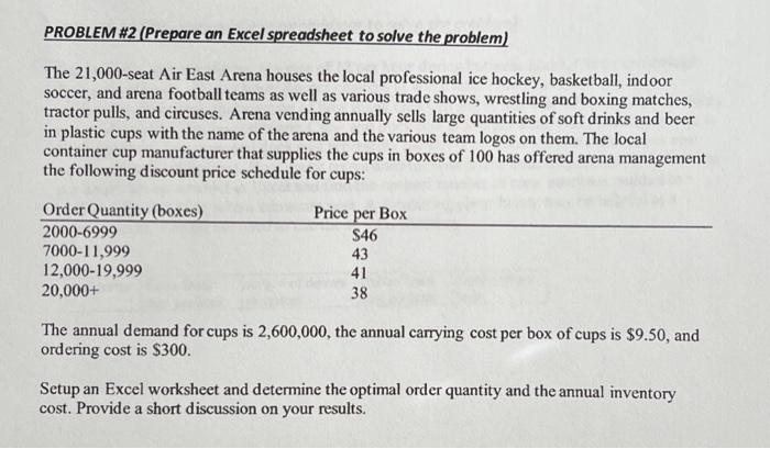 Solved PROBLEM H2 (Prepare an Excel spreadsheet to solve the | Chegg.com
