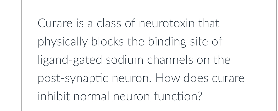 Solved Curare is a class of neurotoxin thatphysically blocks | Chegg.com
