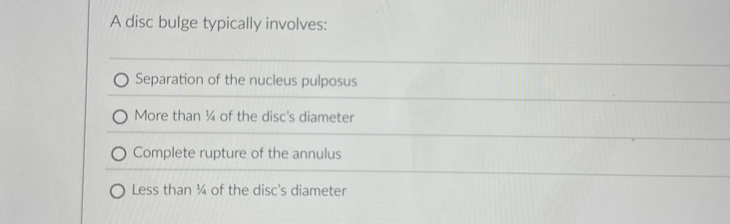 Solved A disc bulge typically involves:q,Separation of the | Chegg.com