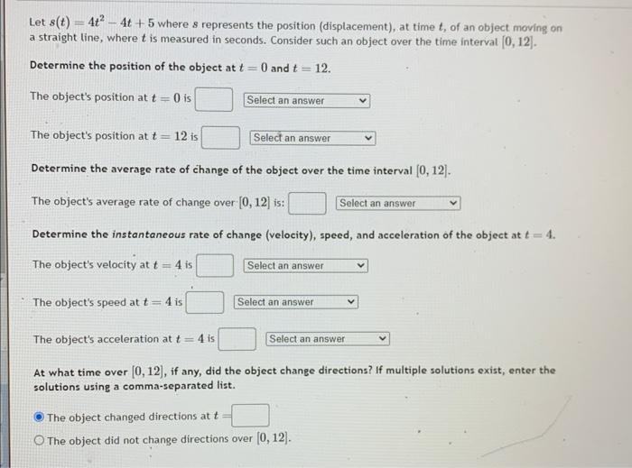 Solved Let S T 4t2−4t 5 Where S Represents The Position