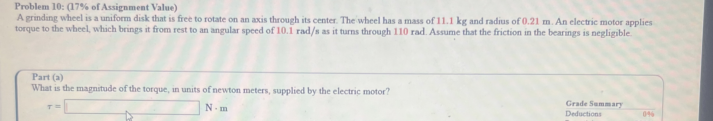 Solved Problem 10: ( 17% ﻿of Assignment Value)A grinding | Chegg.com