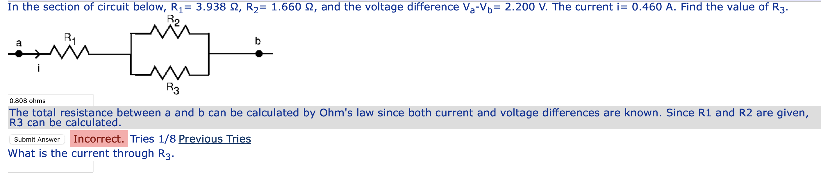 Solved In the section of circuit below, R1=3.938Ω,R2=1.660Ω, | Chegg.com