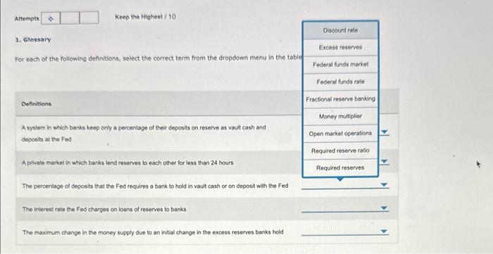 Solved For each of the following definitions, select the | Chegg.com
