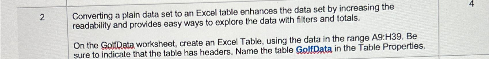 Solved 2 ﻿Converting a plain data set to an Excel table | Chegg.com
