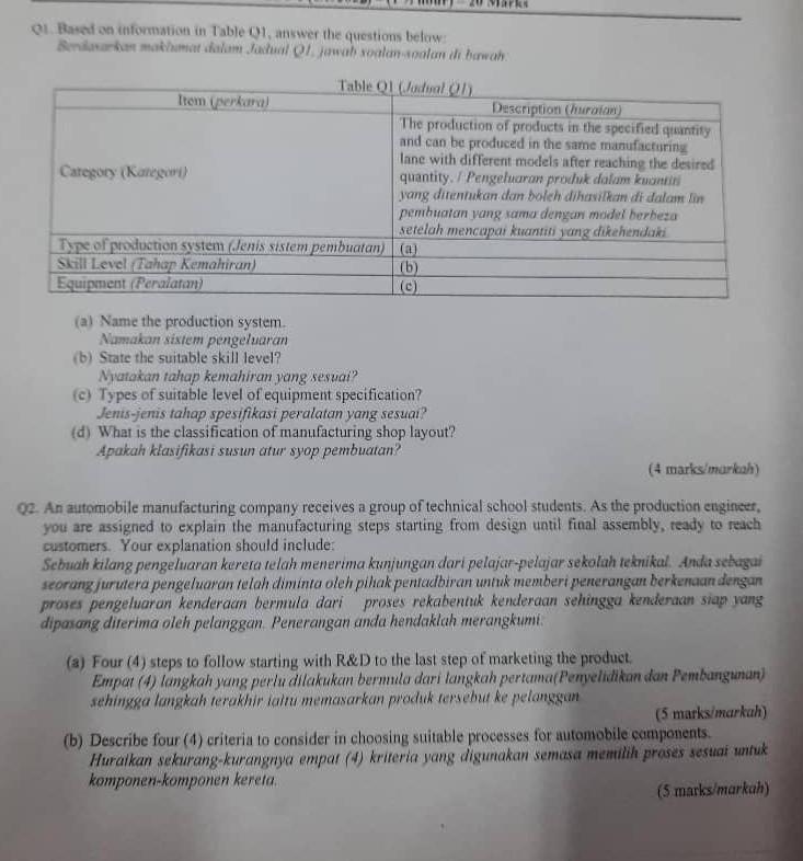 Solved Q1. Fased an information in Table 01 , answer the | Chegg.com