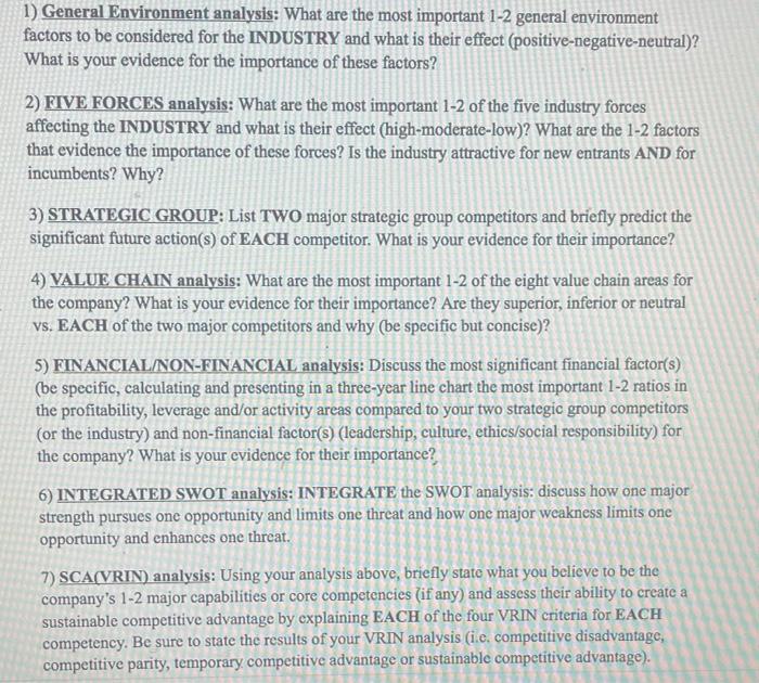 Solved 1) General Environment analysis: What are the most | Chegg.com