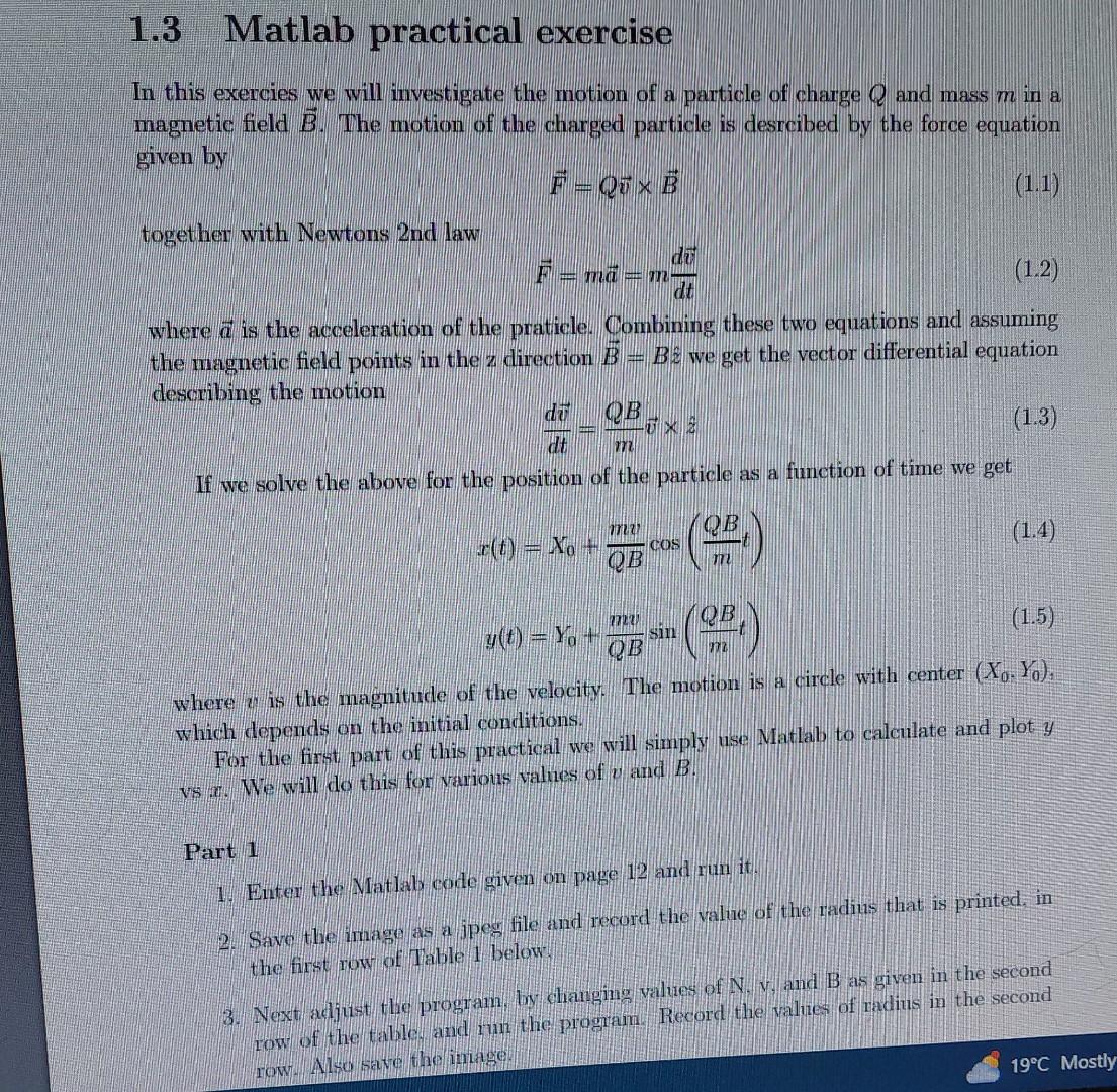 Solved 1.3 Matlab practical exercise In this exercies we | Chegg.com