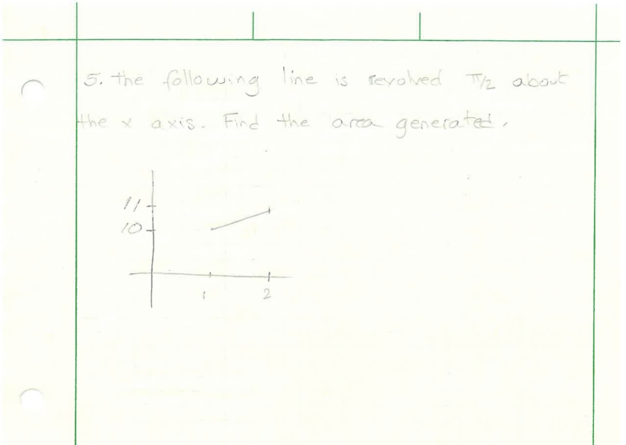 Solved The following line is revolved pi/2 ﻿about the x | Chegg.com