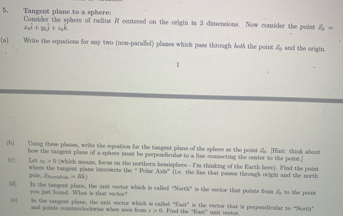 Solved Tangent plane to a sphere: Consider the sphere of | Chegg.com