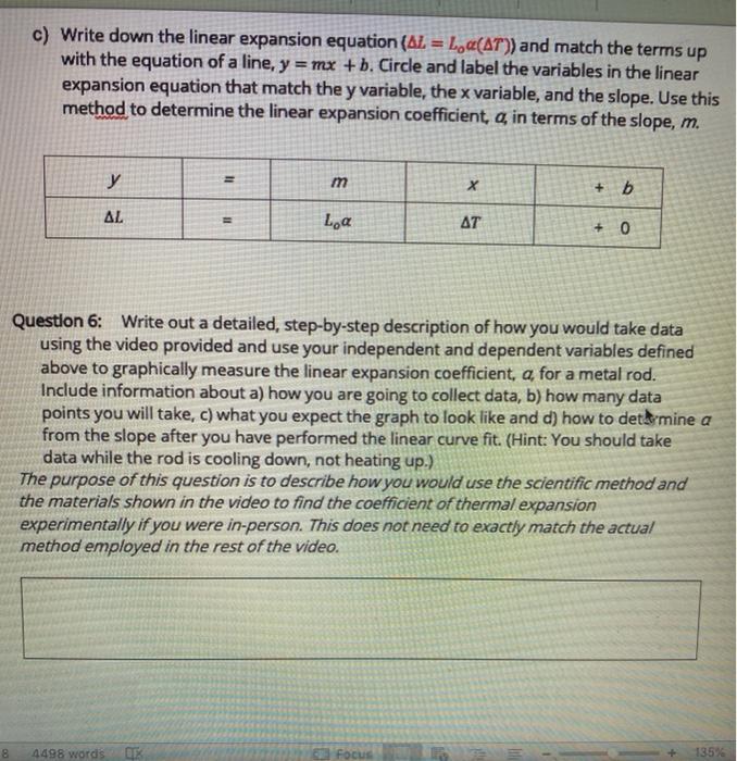 Solved c) Write down the linear expansion equation (AL. = | Chegg.com