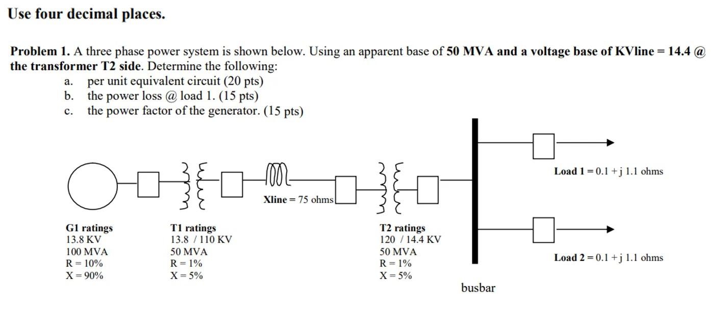 Solved Problem 1. A three phase power system is shown below. | Chegg.com