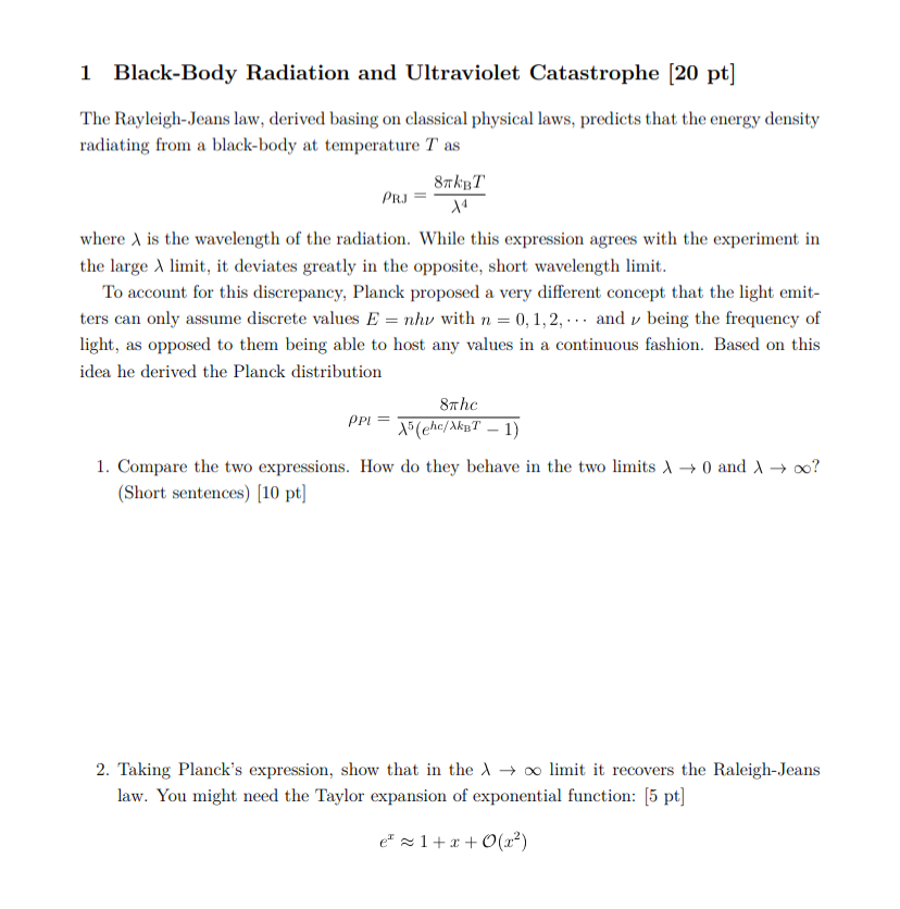Solved 1 ﻿Black-Body Radiation and Ultraviolet Catastrophe | Chegg.com