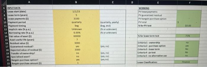 Create Automatic Functions within excel for F7, F8, | Chegg.com