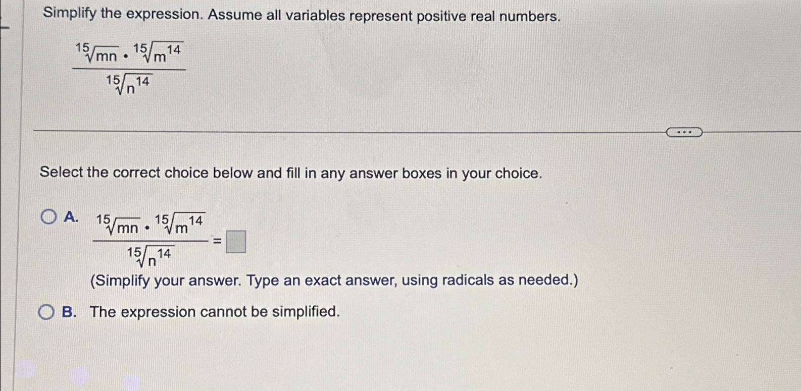 Solved Simplify the expression. Assume all variables | Chegg.com