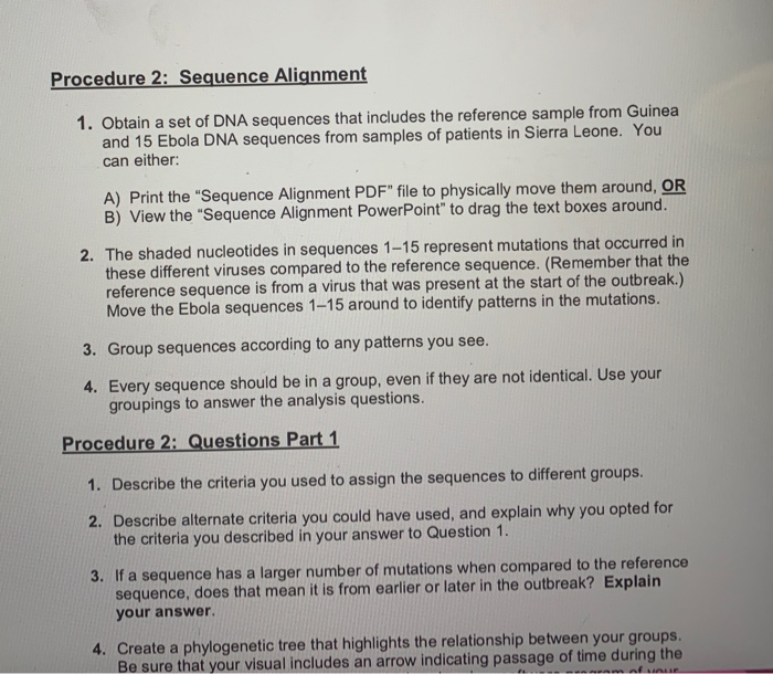 Procedure 2: Sequence Alignment 1. Obtain a set of | Chegg.com