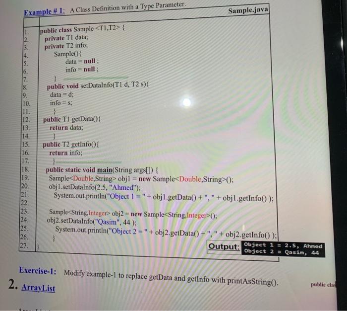 Solved Example #1: A Class Definition with a Type Parameter. | Chegg.com