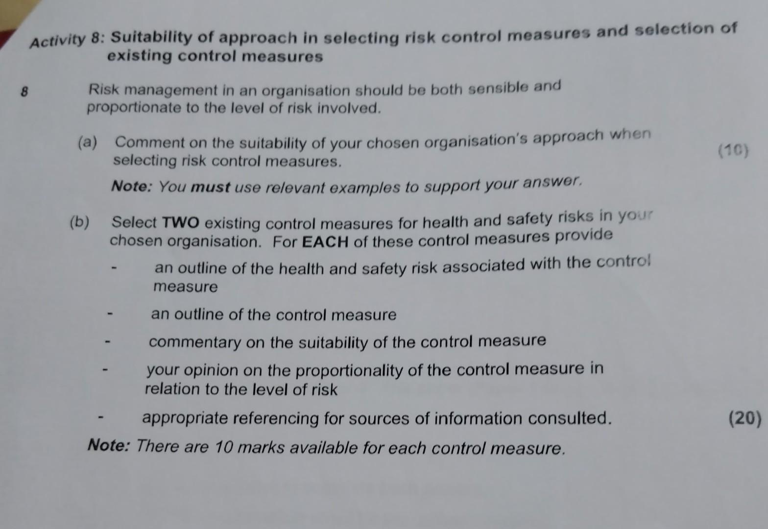 Solved Activity 8: Suitability of approach in selecting risk | Chegg.com