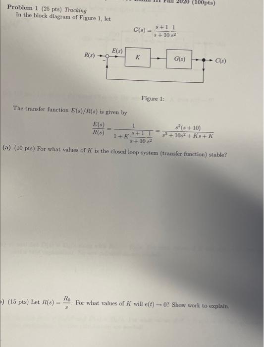 Solved Problem 1 (25 pts) Tracking In the block diagram of | Chegg.com