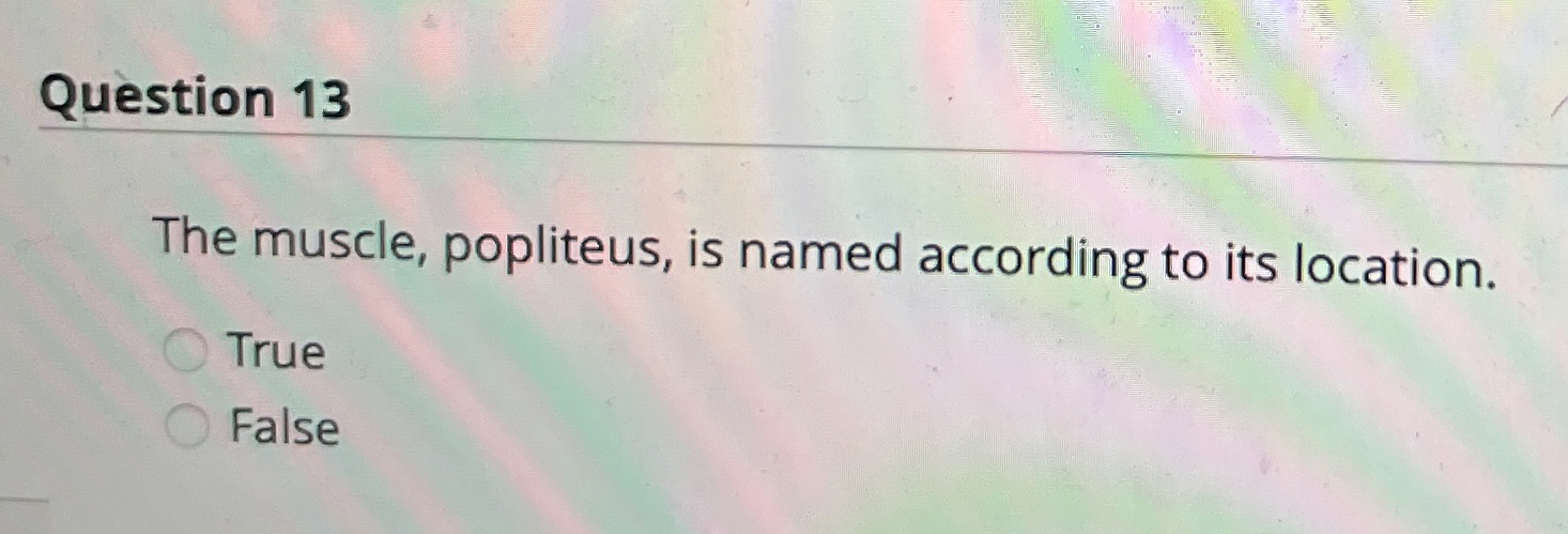Solved Question 13the Muscle Popliteus Is Named According 