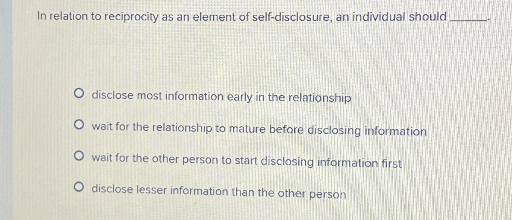 Solved In relation to reciprocity as an element of | Chegg.com