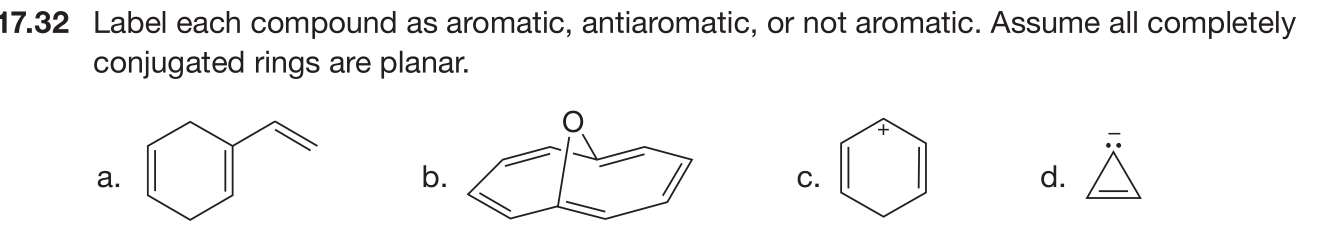 Solved 17.32 ﻿Label each compound as aromatic, antiaromatic, | Chegg.com
