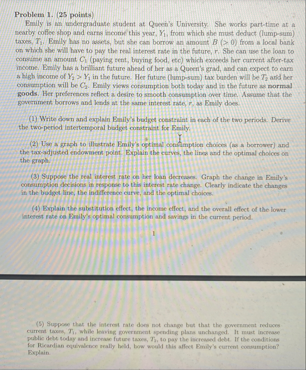 Solved Problem 1. ( 25 ﻿points)Emily is an undergraduate | Chegg.com