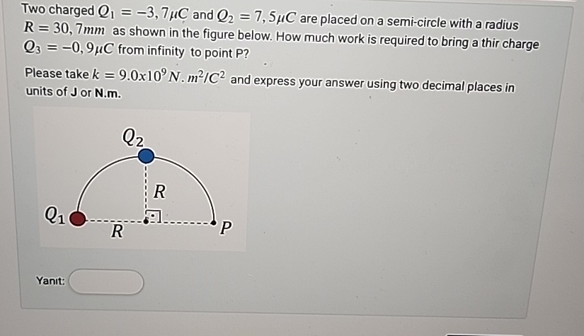 Solved Two charged Q1=-3,7μC ﻿and Q2=7,5μC ﻿are placed on a | Chegg.com
