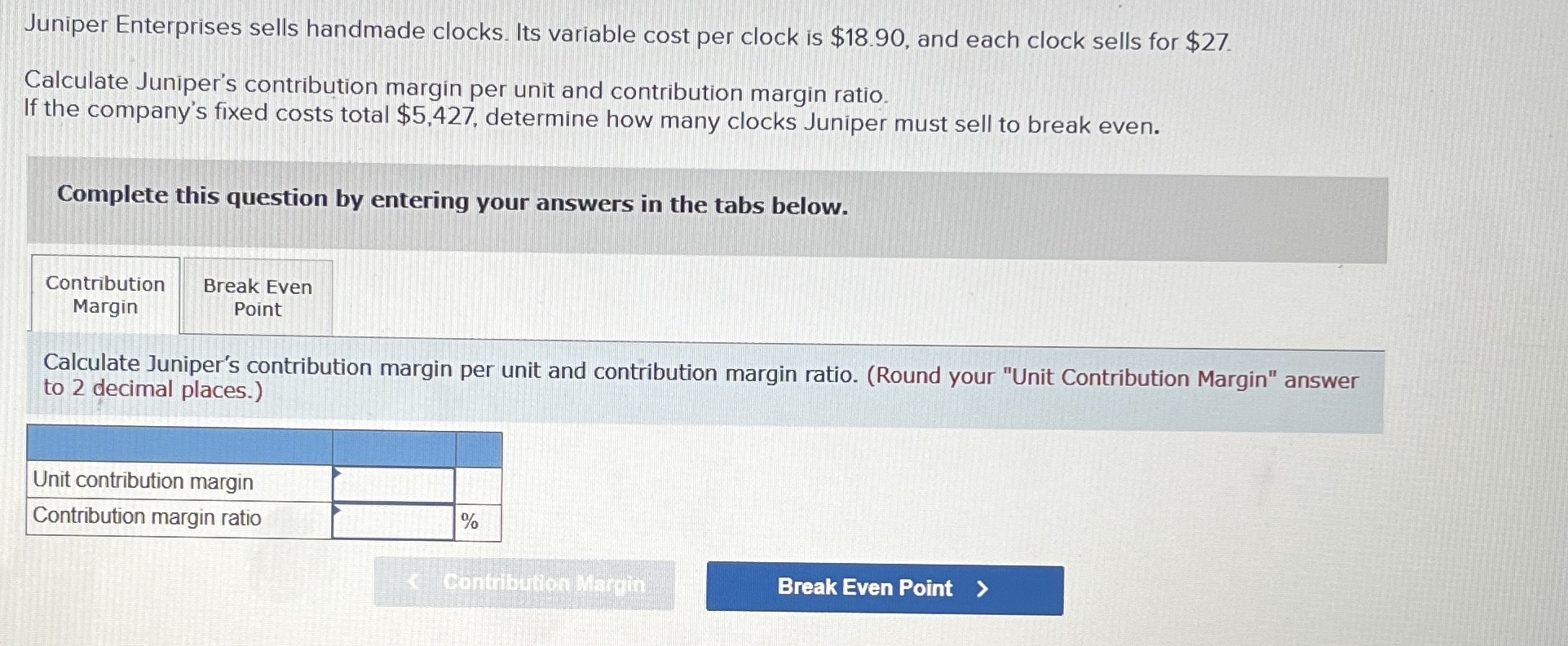 Solved Juniper Enterprises sells handmade clocks. Its | Chegg.com