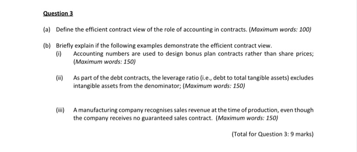 Solved Question 3 (a) Define the efficient contract view of | Chegg.com