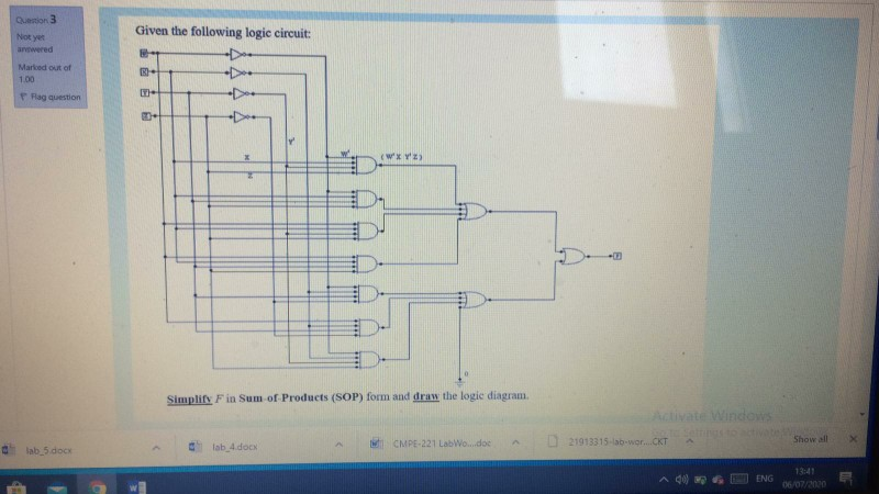 Solved Question 3 Not yet Given the following logic circuit: | Chegg.com
