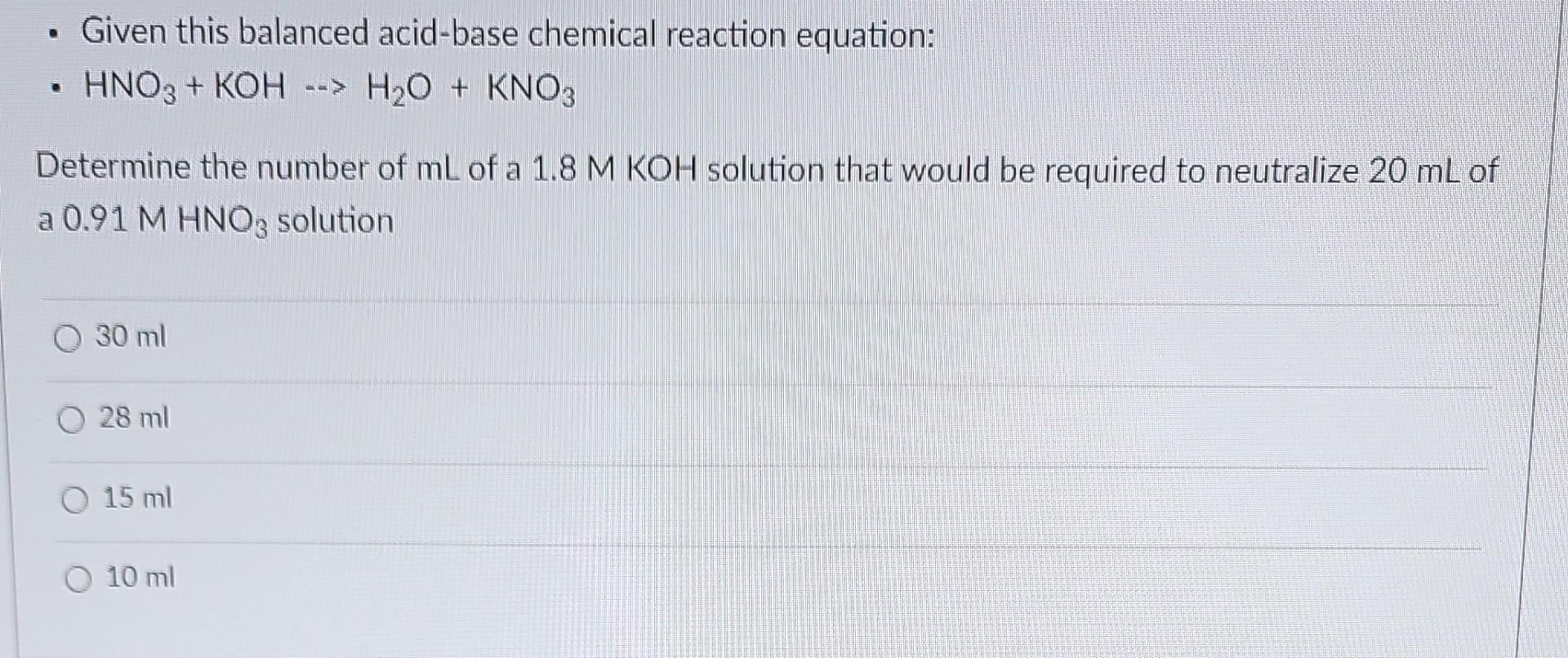 Solved . Given this balanced acid-base chemical reaction | Chegg.com