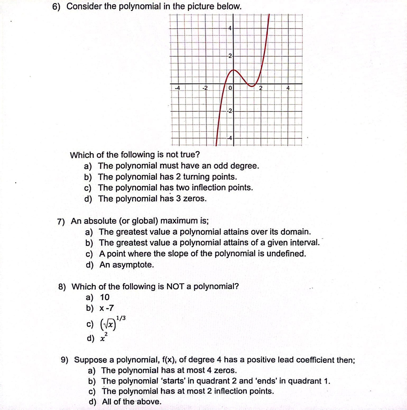 Consider the polynomial in the picture below.Which of | Chegg.com